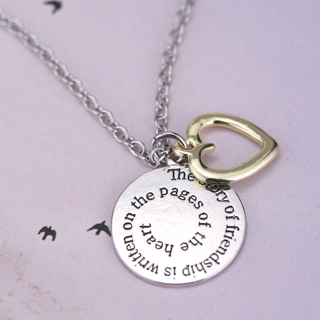 18k Gold Silver Love Heart Coin Pendant Friendship Chain Necklace on Luulla