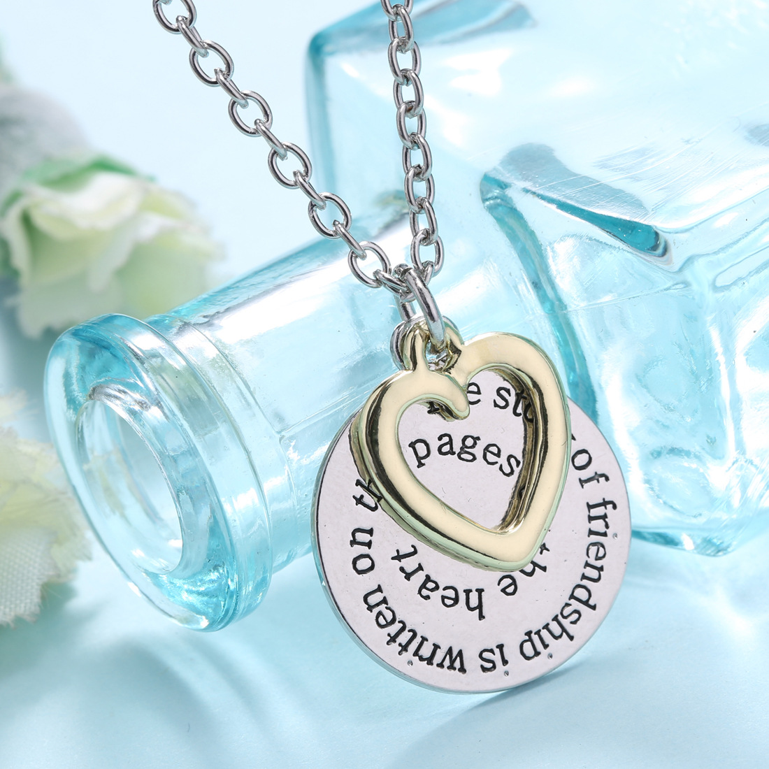 18k Gold Silver Love Heart Coin Pendant Friendship Chain Necklace on Luulla